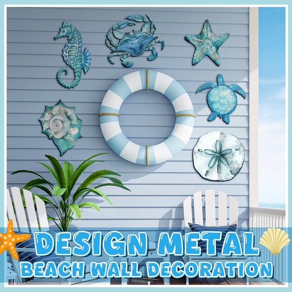 Tandefio | Wall Decor | 6 Pcs Metal Beach Wall Decor Coastal Hanging ...